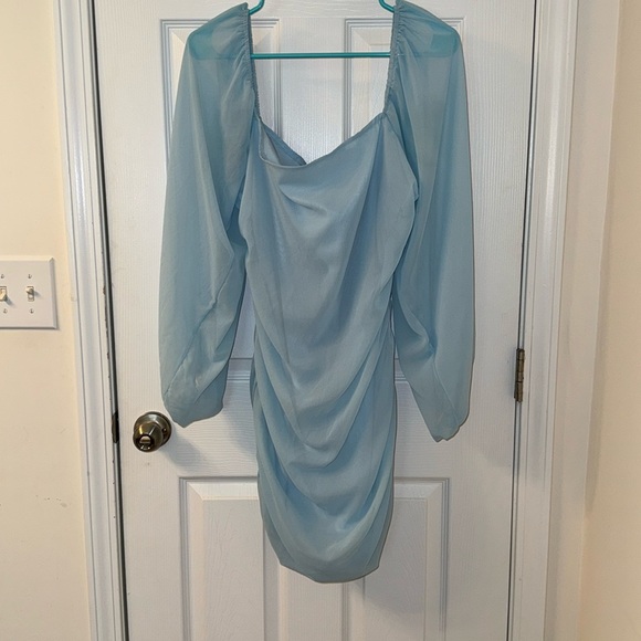 SHEIN | Dresses | Powder Blue Mini Dress With Sheer Sleeves | Poshmark